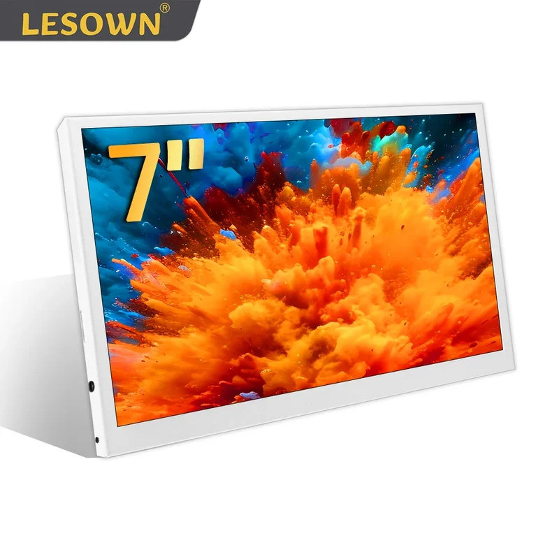 LESOWN mini Small 7 inch White Monitor Touchscreen 1024x600 FHD IPS LCD ...