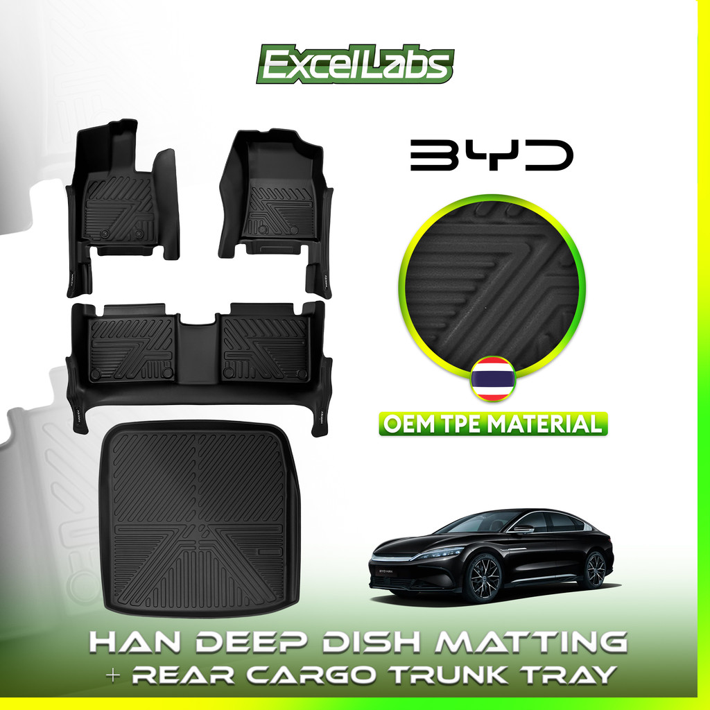 BYD Han 2020 to 2025 9D OEM TPE Deep Dish Matting + Rear Cargo Trunk ...