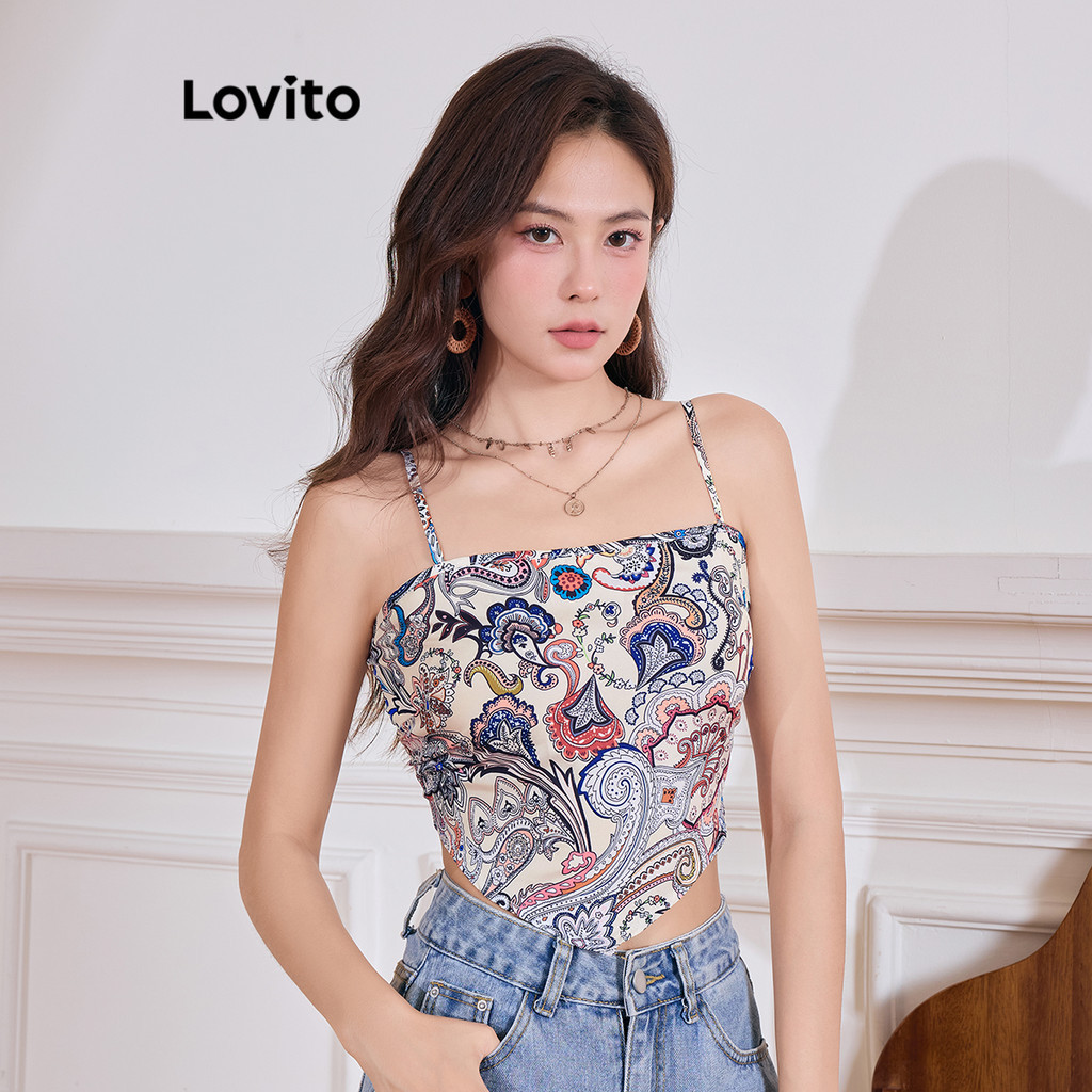 Lovito Women Boho Paisley Tie Back Pattern Backless Tank Top L109MD545 ...