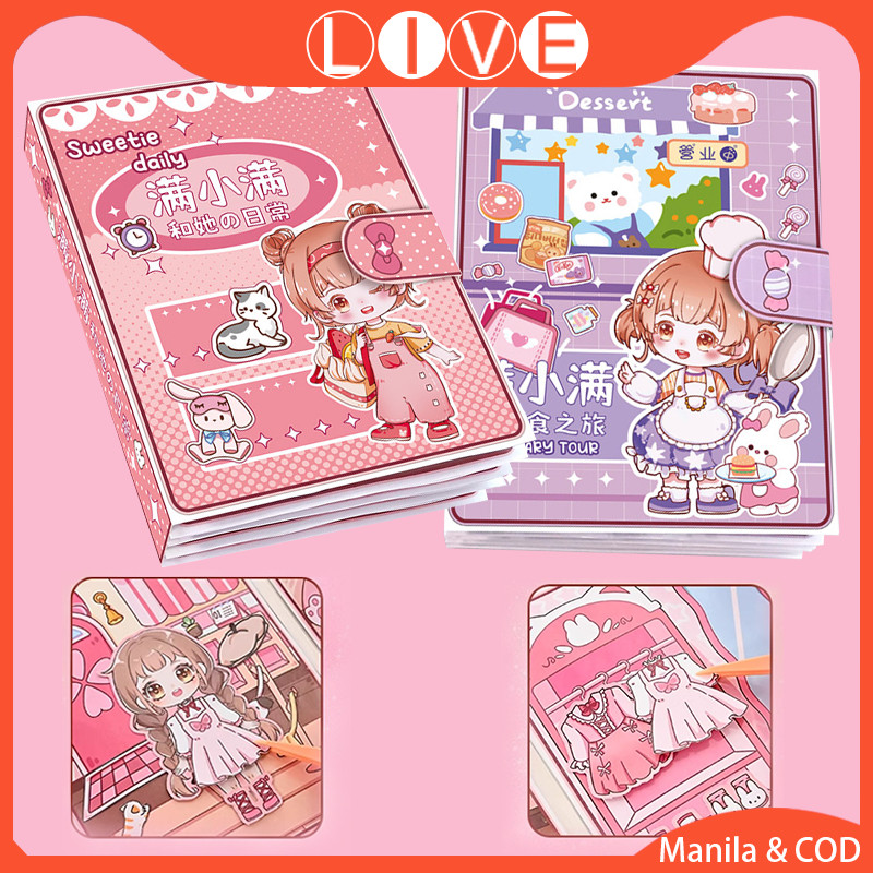 1set Girls Cute Cartoon Girl Heart DIY Pinching Music Paper Doll House ...