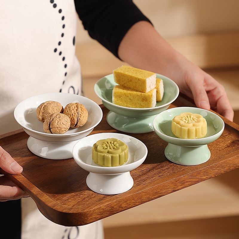 Chinese Zen Pastry Plate Ceramic Dried Fruit High Foot Plate Surrounded ...