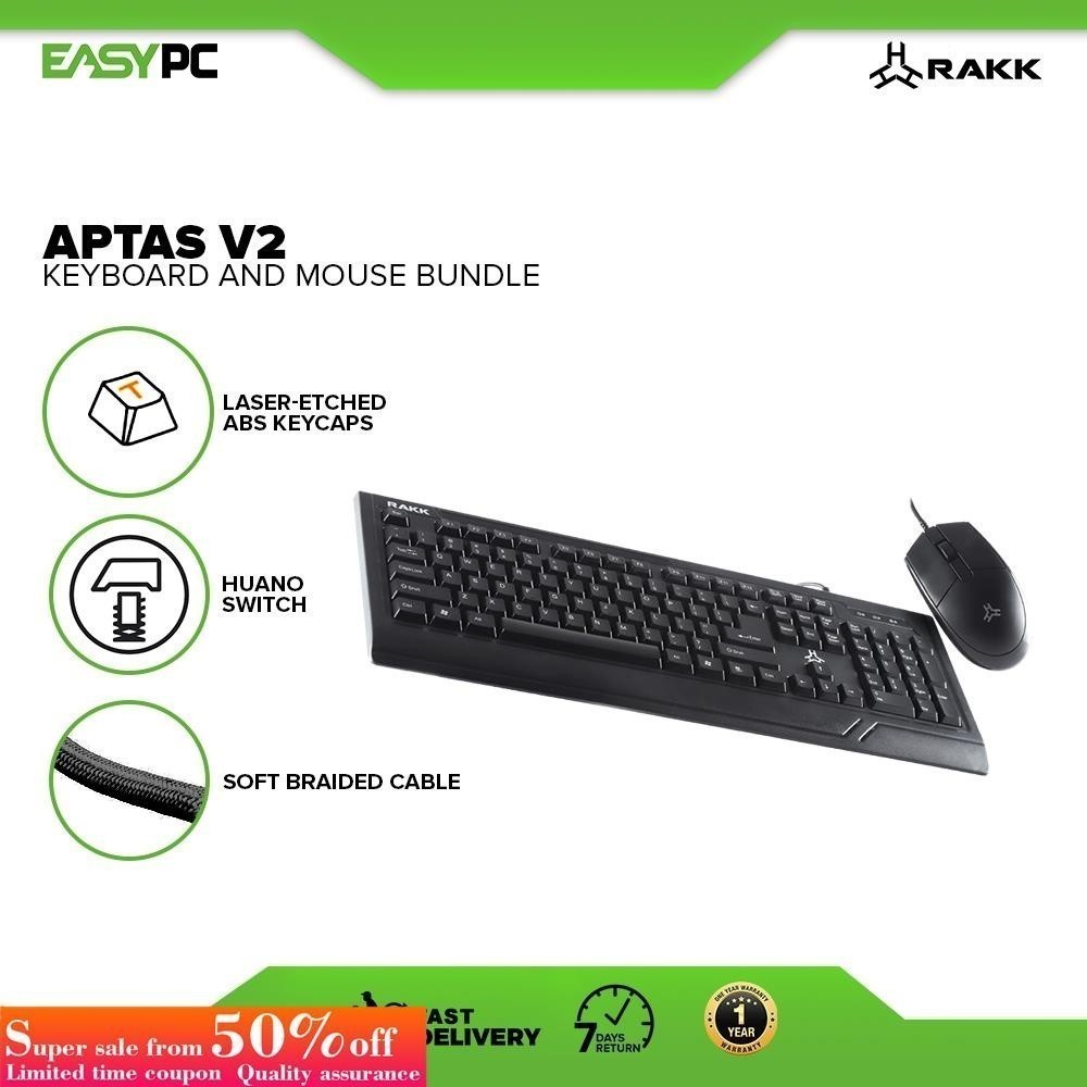 ♉RAKK Aptas V2 Keyboard and Mouse Set | USB | ABS | 104 Keys | 1 Year ...