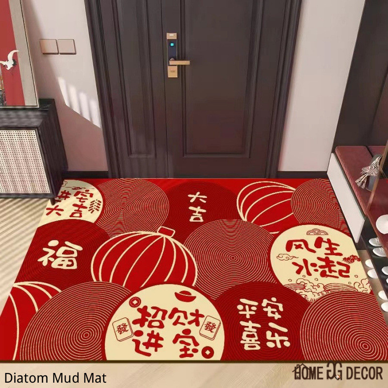 New Year Diatom Mud Mat Red Festive Bathroom Quick-Drying Absorbent Mat ...