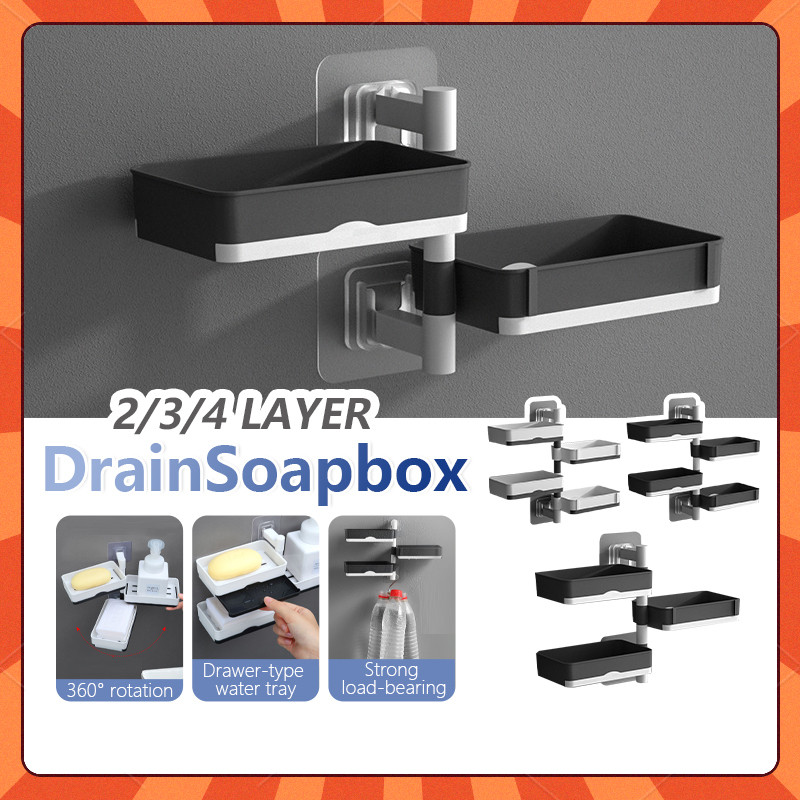 Rotating Soap Box Rack 2/3/4 Layer Hanging Self-Adhesive Soap Dish Rack ...