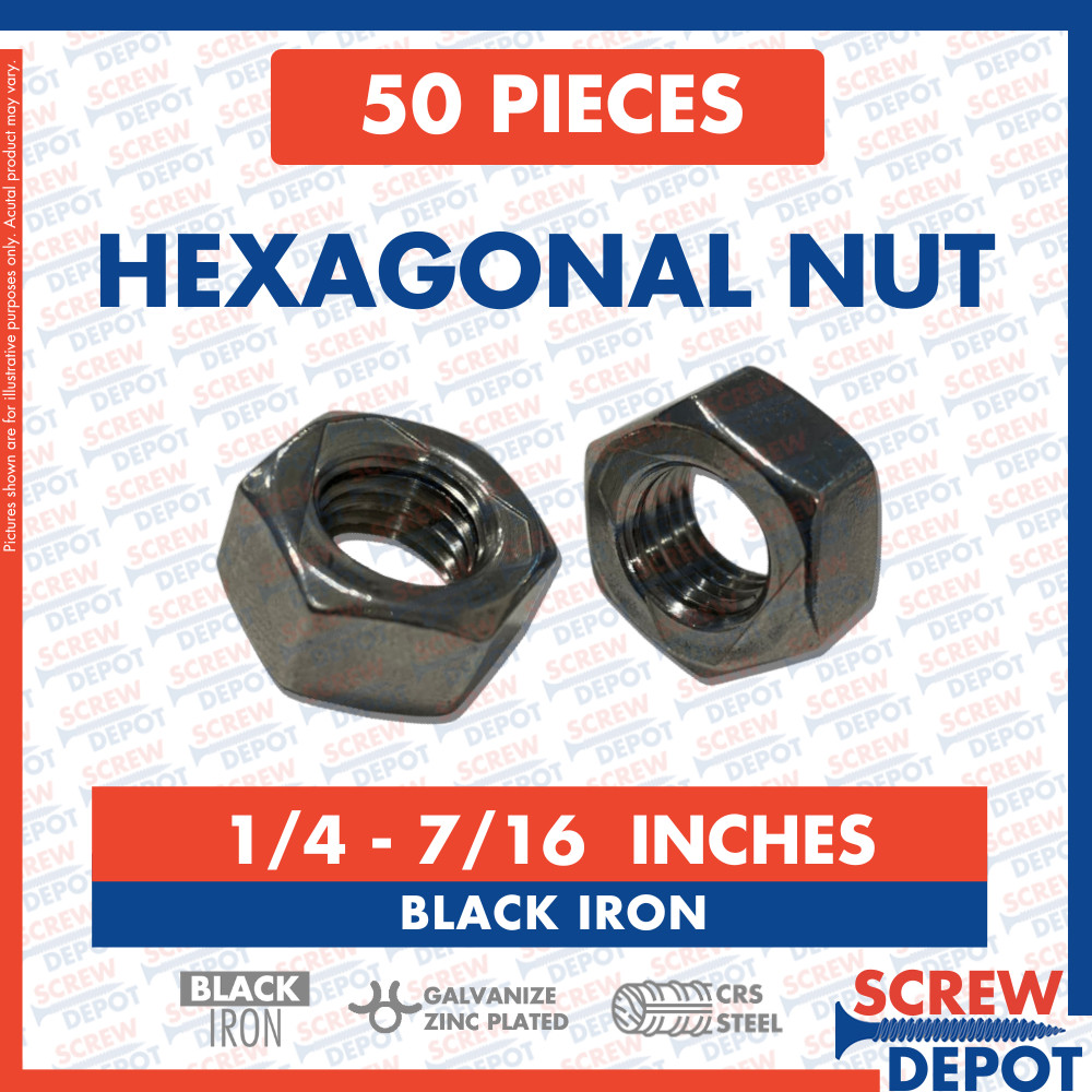 50PCS 1/4" ~ 7/16" Ordinary Hex Nut Hexagonal / BI Nut Ordinary Ord ...