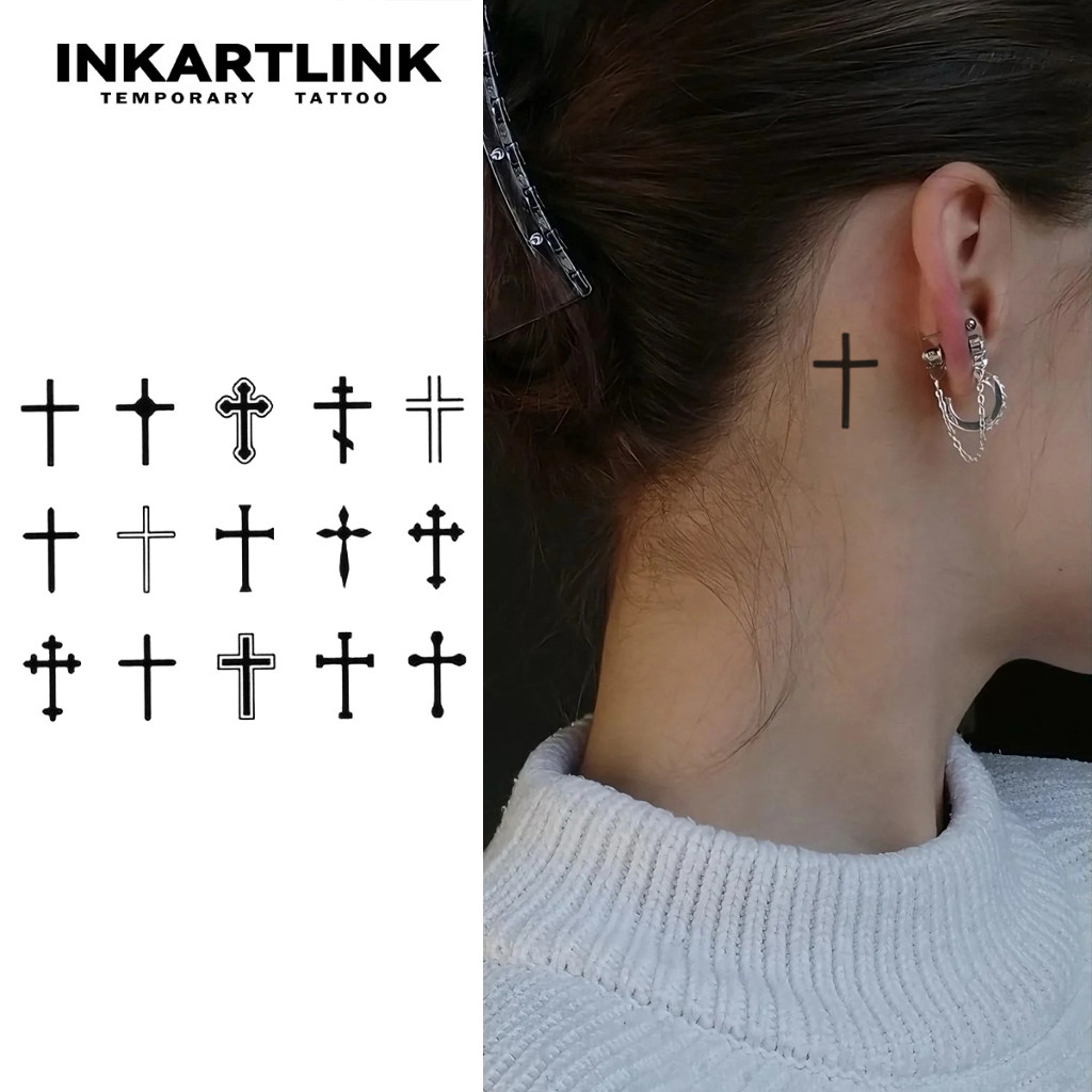 Inkartlink cross temporary tattoo stickers, waterproof long-lasting magic tattoo, lasts to 15 ...