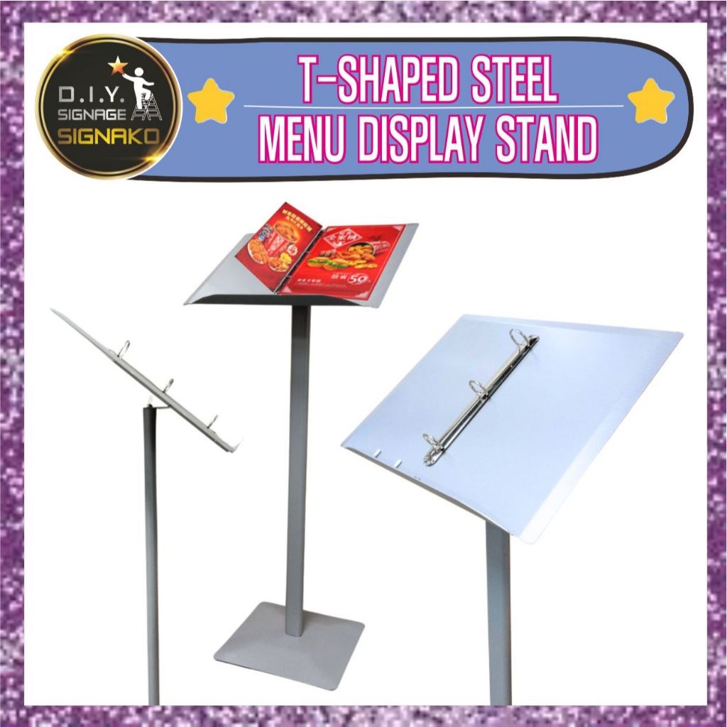 Durable T Shaped Steel Menu Display Stand / Floor Standing A4 Page Flip ...
