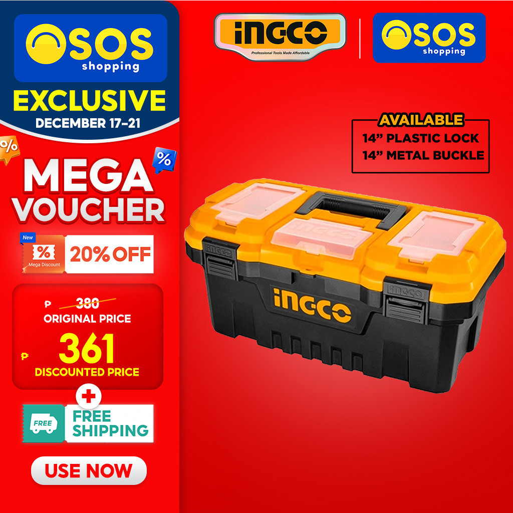 INGCO by OSOS 14inch Plastic Super Hard Tool Box Case Organizer with ...
