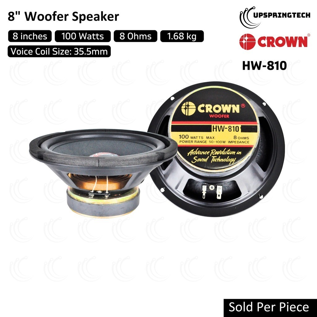 CROWN HW-810 8" Woofer Speaker 100W 8 Ohms – Heavy Bass Audio Driver ...