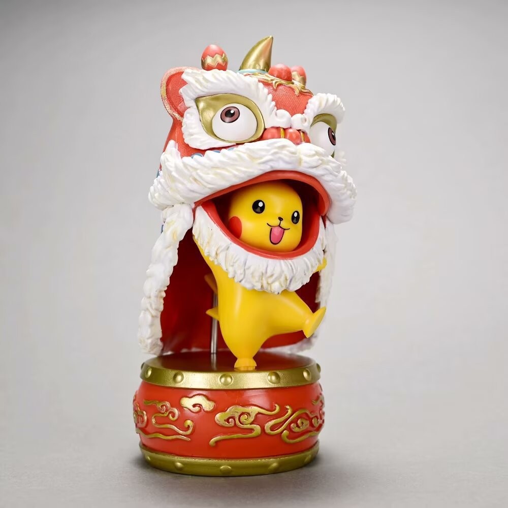 Pokeman New Year Pikachu Lion Dance Pikachu Q Model Statue Plush Boxed ...