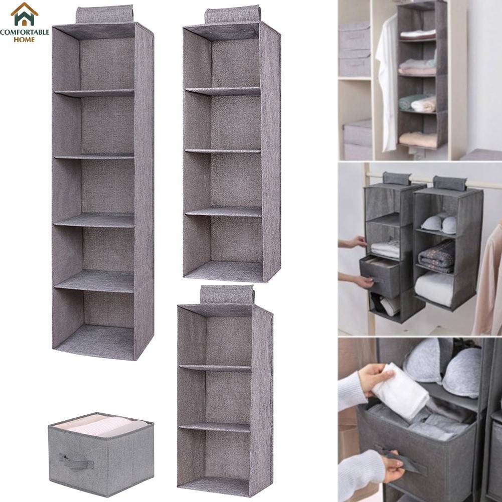 CHS 3/4/5 Layer Hanging Closet Organizer Shelf Storage Box Collapsible ...