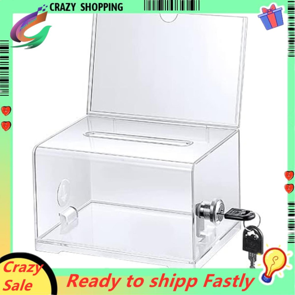 1 Pack Donation Box with Lock Clear Ballot Box with Sign Holder ...