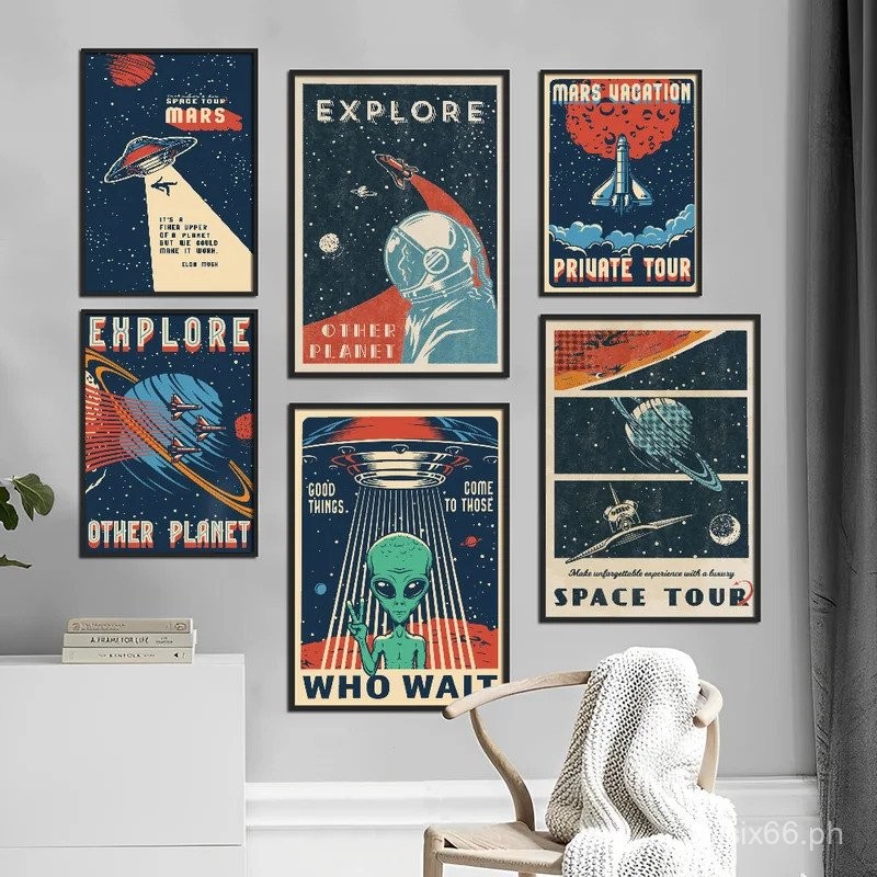Space Retro alien travel landscape poster, sticky movie posters, Retro ...