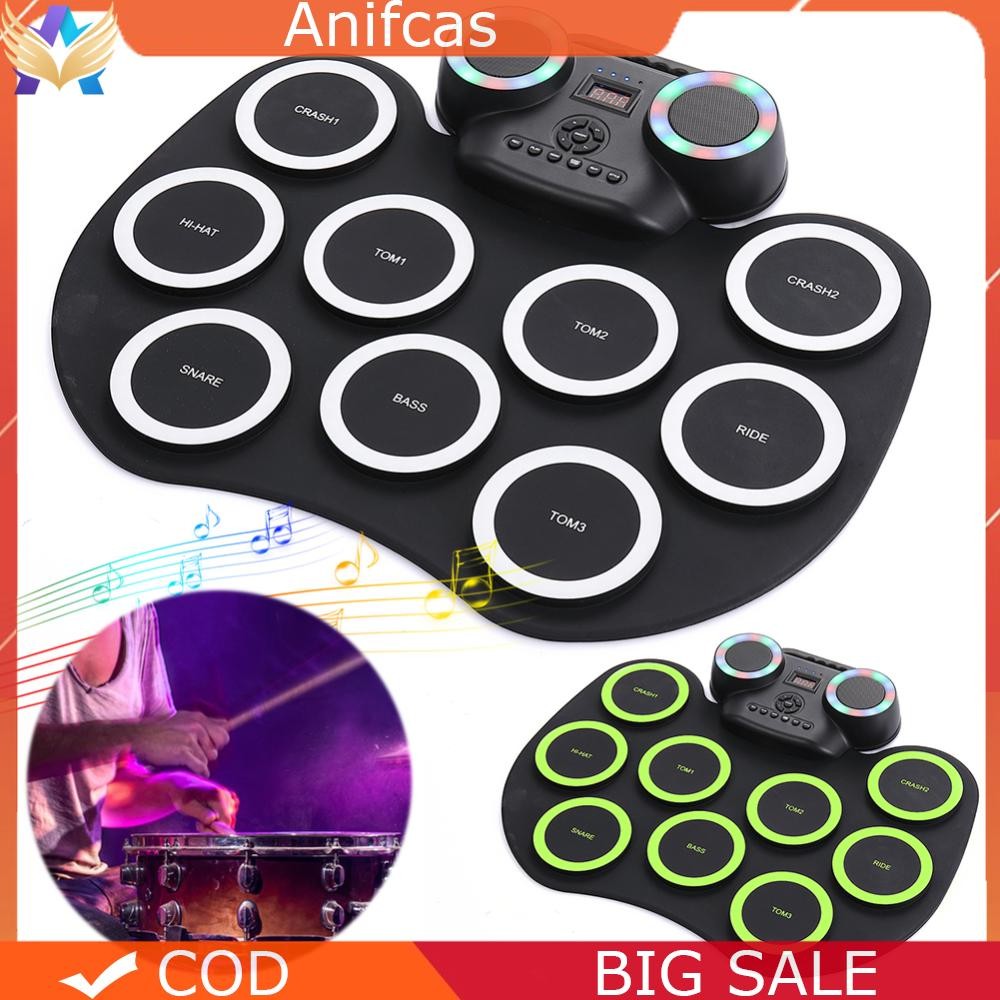 Electronic Drum Set 9-Pads Roll-Up Drum Practice Pad with Drum Sticks ...