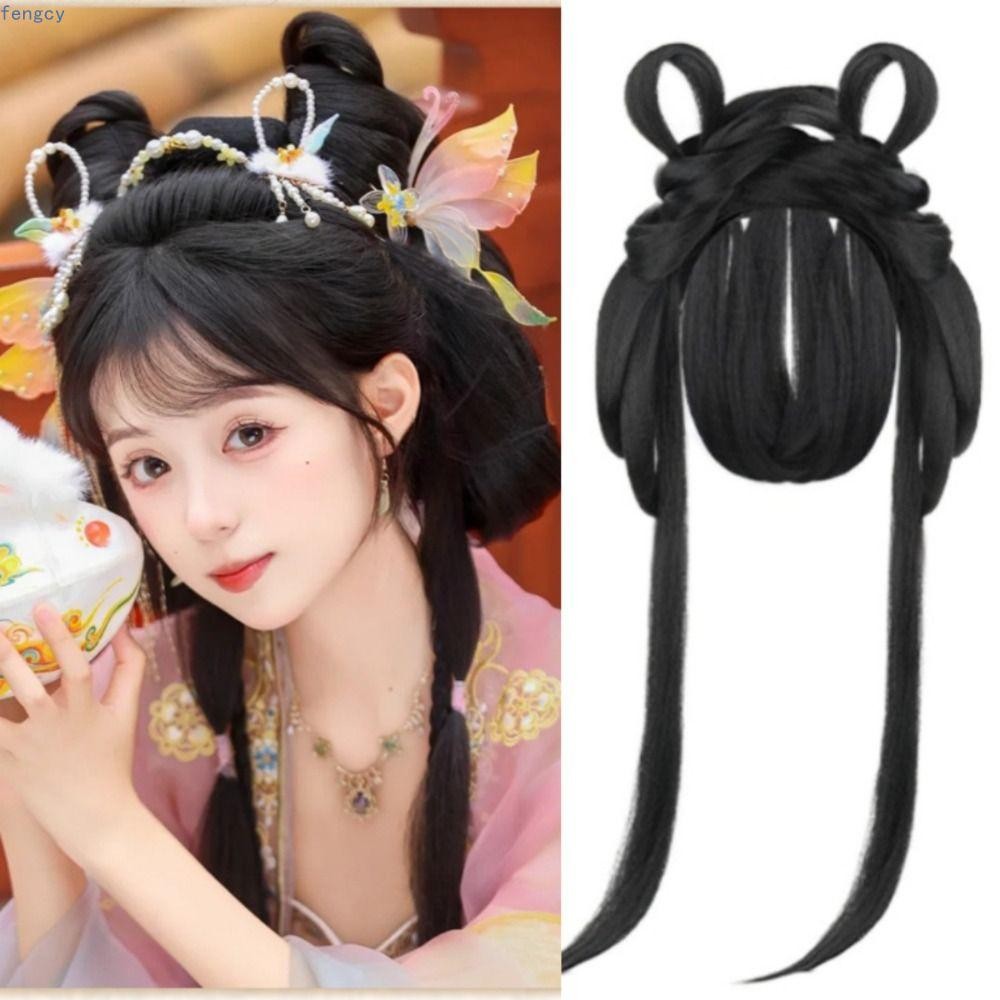 FENGCY Chinese Ancient Wig, Rabbit Bun Synthetic Women Hanfu Wigs ...