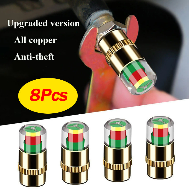 8 Pcs/Set Car Tire Pressure Gauge Monitor Valve Stem Tire Valve Cap ...