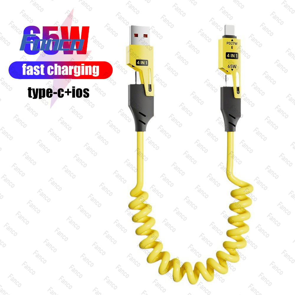 4-in-1 Coiled USB C Cable 65W Coiled Fast Charging Support CarPlay ...