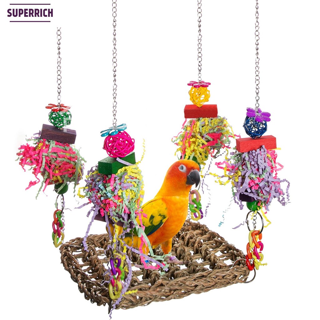 Bird Cockatiel Toys Foraging Swing Mat Rattan Small Bird Hanging Swing ...