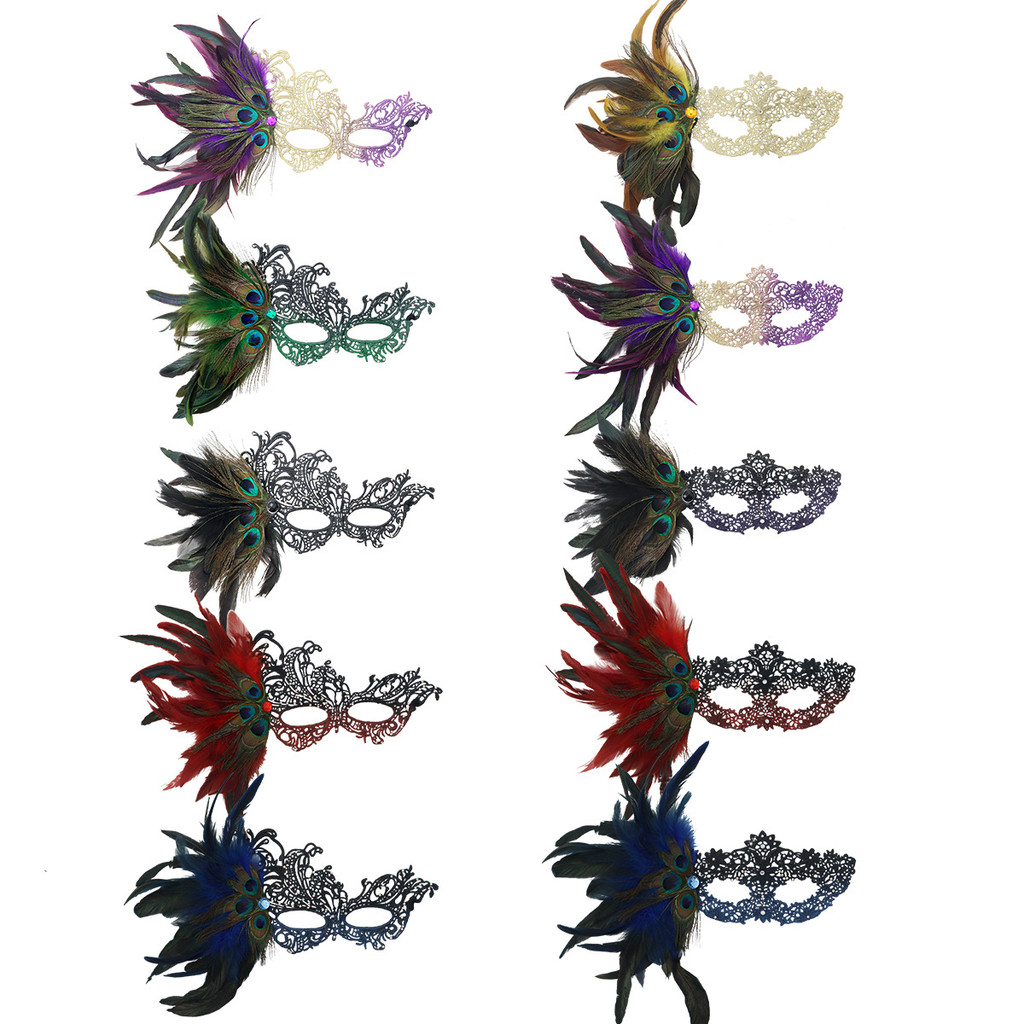 Brocade Lace Masquerade Ball Mask Rubies Women's Deluxe Half Mask With ...