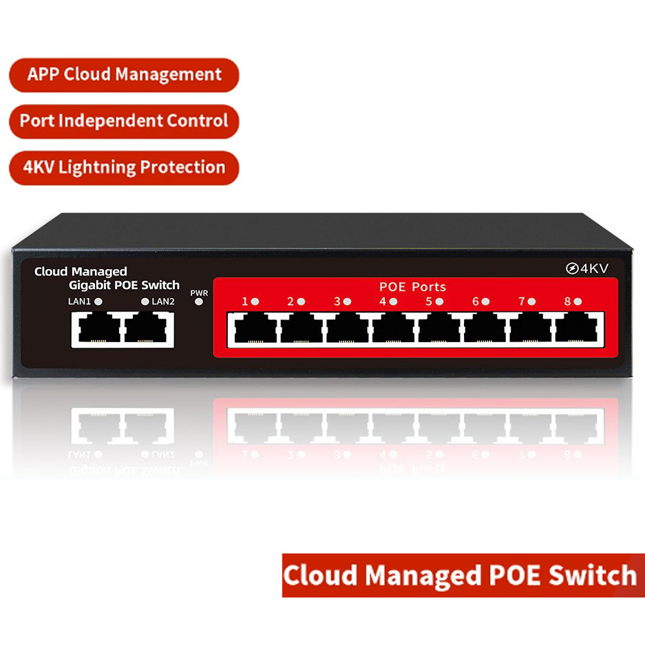8 Port Gigabit Cloud-managed POE Switch 48V Active POE Desktop 100 ...