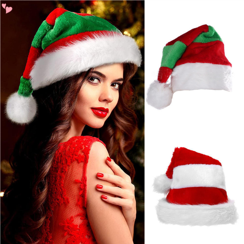 Christmas Elf Santa Hat Adults Red and Green Santa Hats Thicken Plush ...