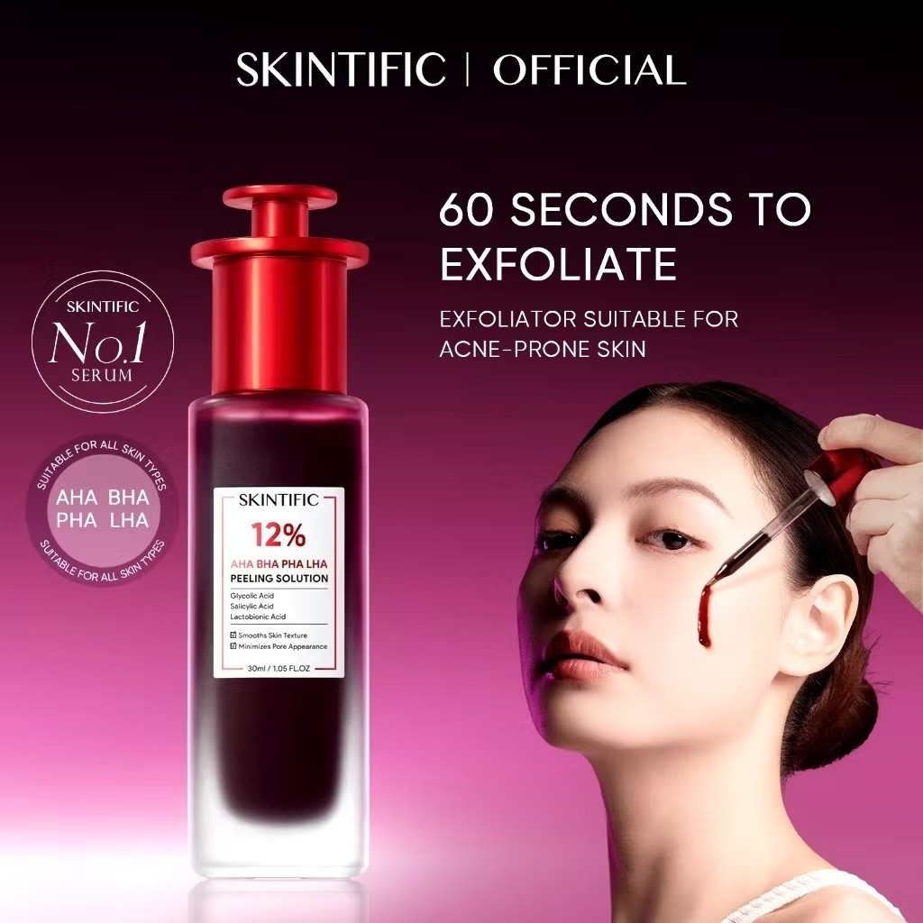 [New Launch] SKINTIFIC 12% AHA BHA PHA LHA Peeling Solution Serum 30ml Whitening Brightening for ...