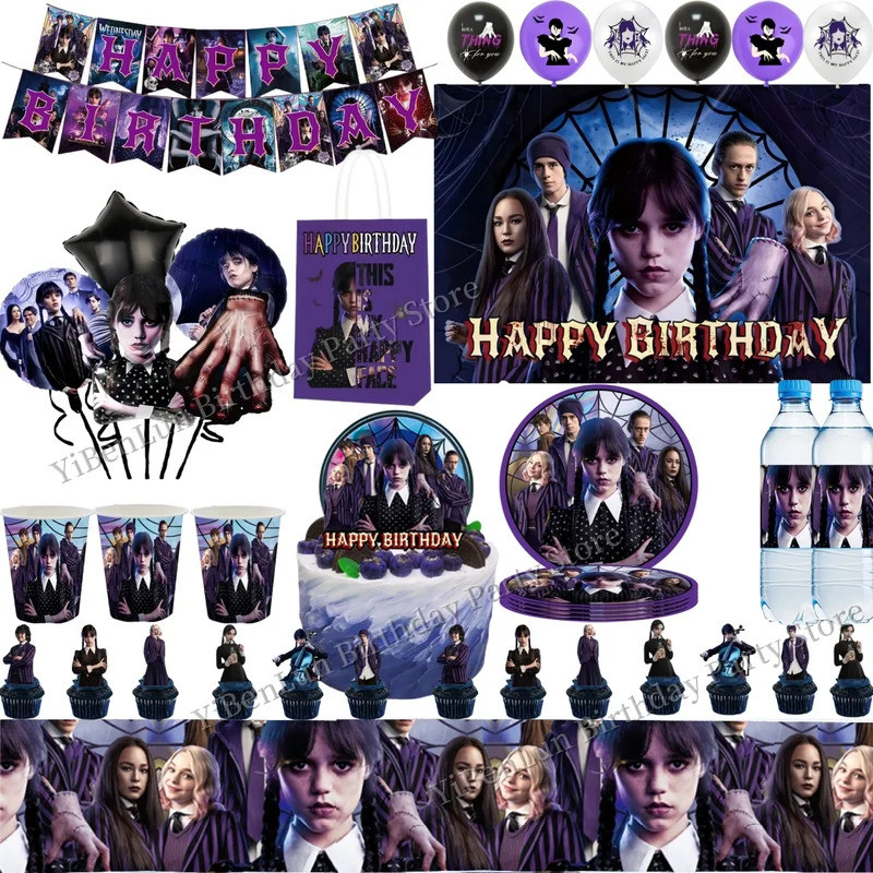 Movie Wednesday Addams Birthday Party Decoration Wednesday Tableware ...