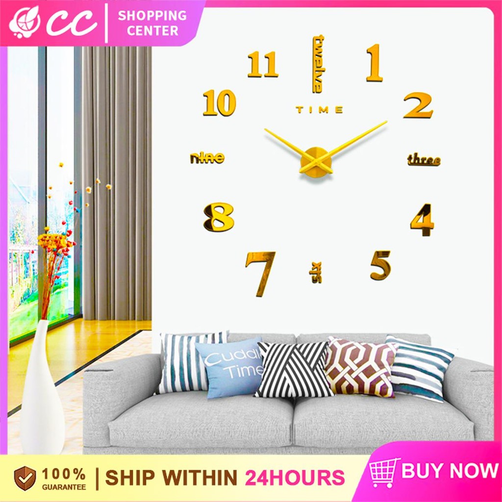 DIY 3D Personalized Digital Clock Wall Clock Round Frameless Clocks Big ...