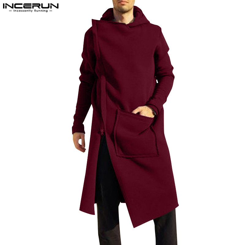 INCERUN Men Vintage Fashionable Solid Color Loose Pocket Hooded Coats ...