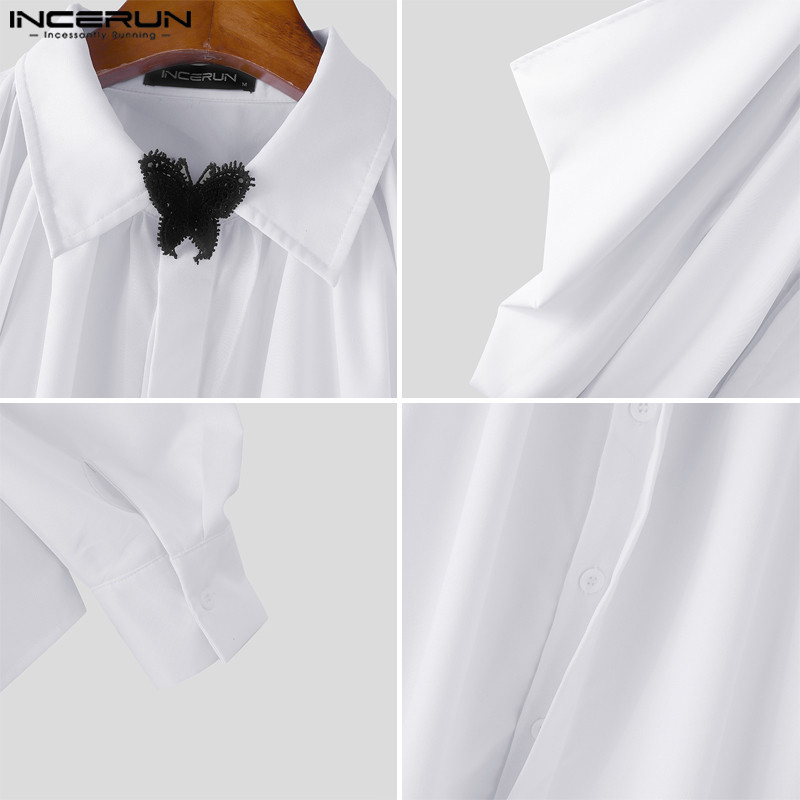 INCERUN Men Vintage Casual Silhouette Off-Shoulder Long Sleeve Shirts ...