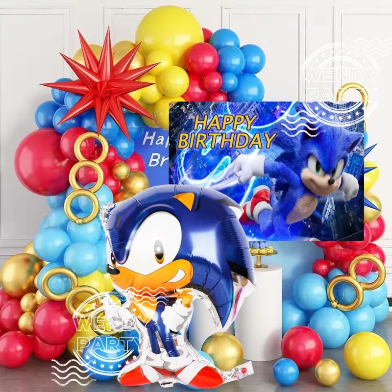 Cartoon Sonic Themed Party Balloon Arch Kit Red Yellow Blue Latex ...