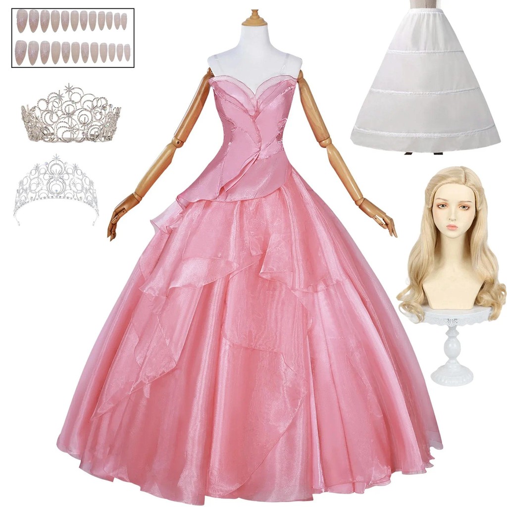 Wicked Glinda Elphaba Cosplay Costume Glinda Pink Princess Dress Witch Costume For Woman Girl ...