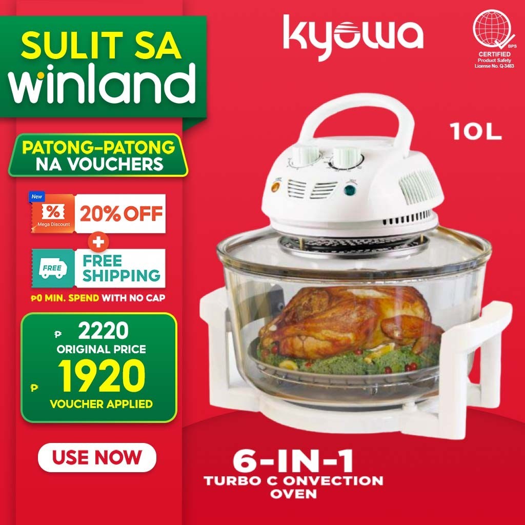 Kyowa by Winland 6 in 1 Turbo Convection Oven Glass Bowl Roast Bake ...