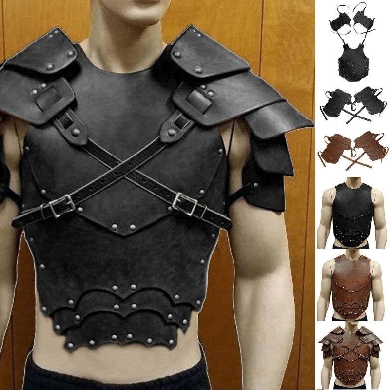 Skyxu Shoulder Armour Double Shoulder Guard Harness Medieval Faux PU ...