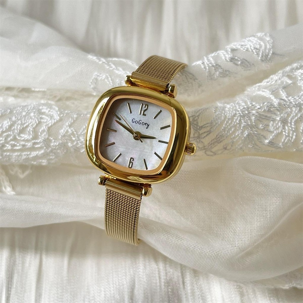 Small Sugar Cube Fashion Gold Mesh Strap Watch Women's Simple Light ...