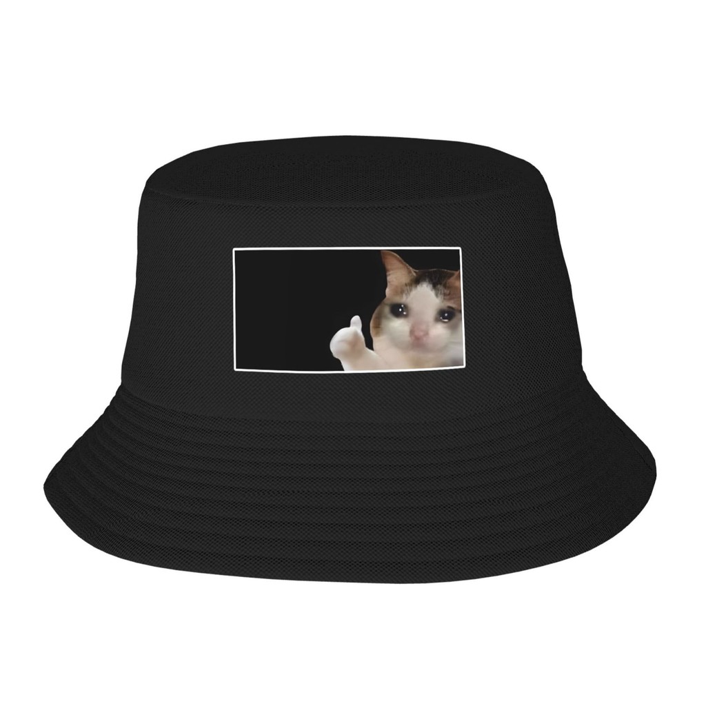 Thumbs Up Crying Cat Meme Sad Cat Custom Design Bucket Hat | Shopee ...