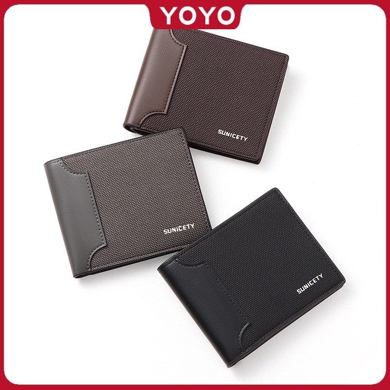 YoYo #P1003 Anti-Theft Thin Men's Wallet Multiple Card Slots Zip Canvas ...