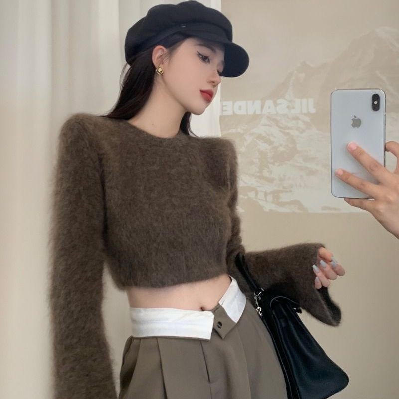 Soft Glutinous High-Grade Exposed Navel Short Sweater Sweater Korean ...