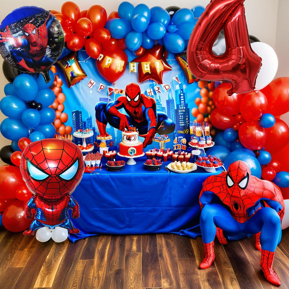 1Set Spiderman Birthday Set Decoration with Black Red Blue Balloon ...