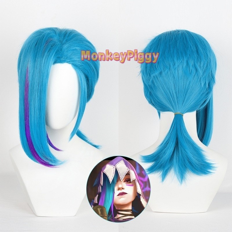 Arcane Season 2 JINX Front Lace Wig JINX Cosplay Women 45cm Short Blue ...