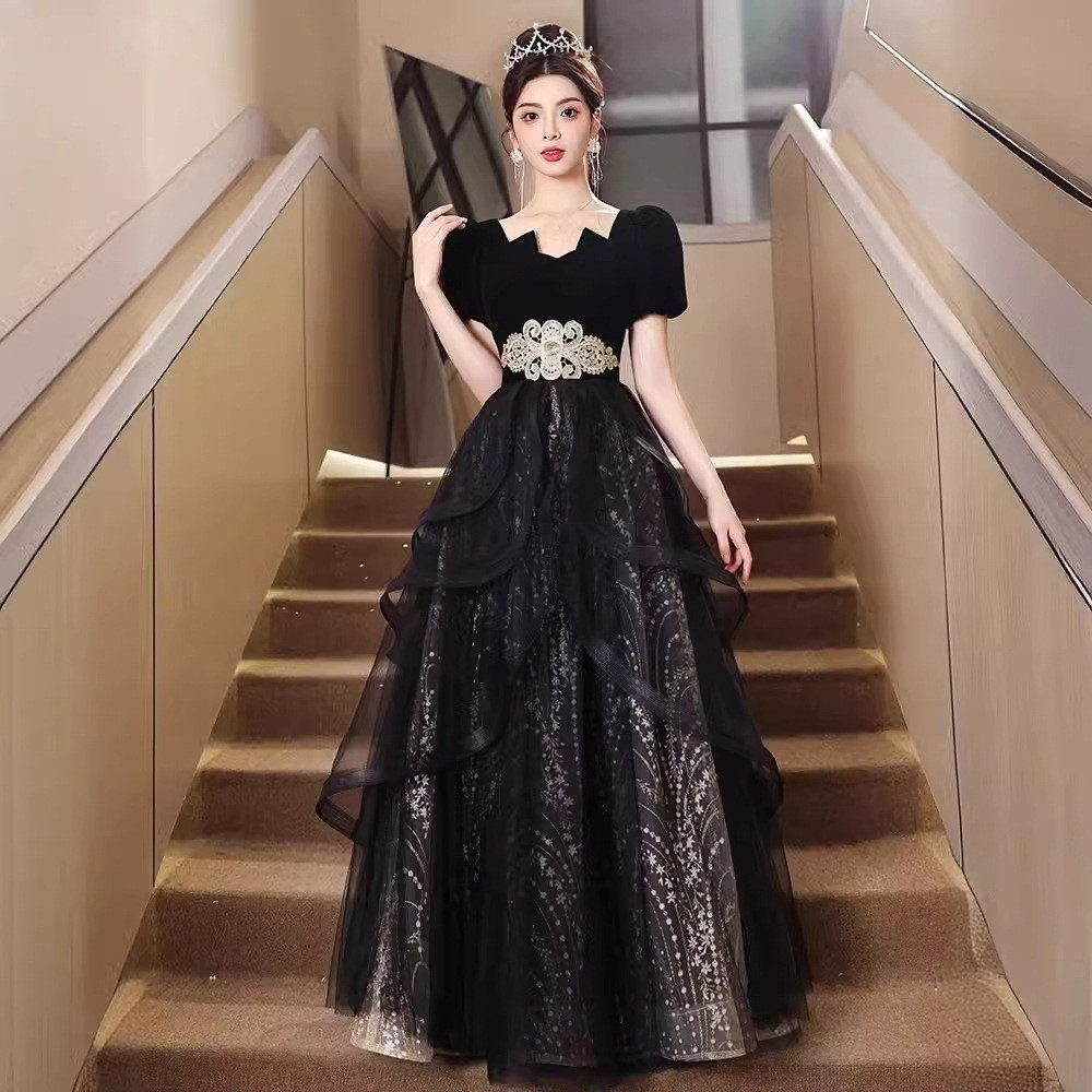 long gown formal dress Black Evening Dress French Style High Sense 18 ...