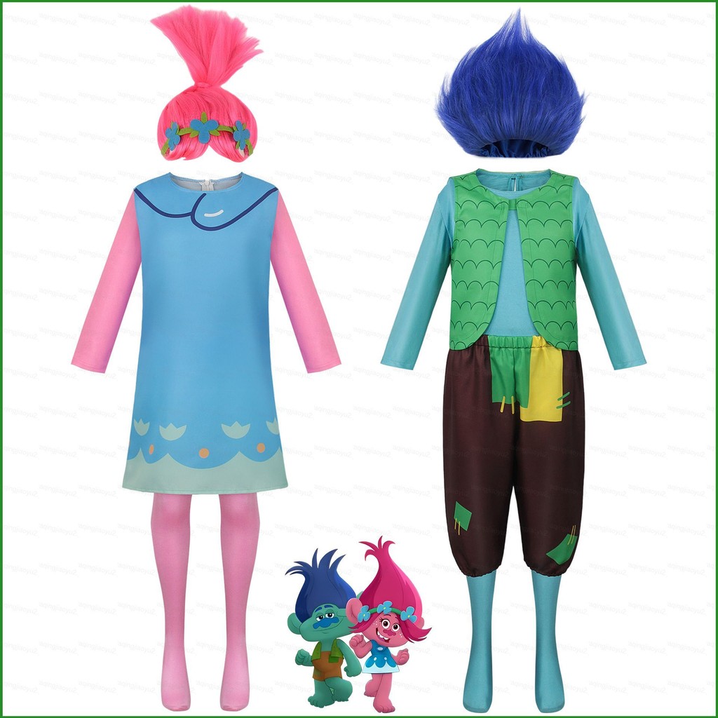 niko Trolls Poppy Branch Cosplay Costume Wig Dress Kids Adult Cartoon ...