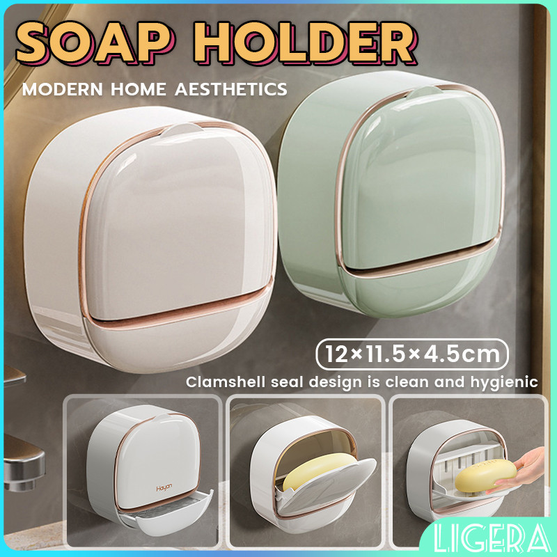 LGR Creative Soap Box Drain Nail Free Wall-Mounted Soap Box with Lid ...