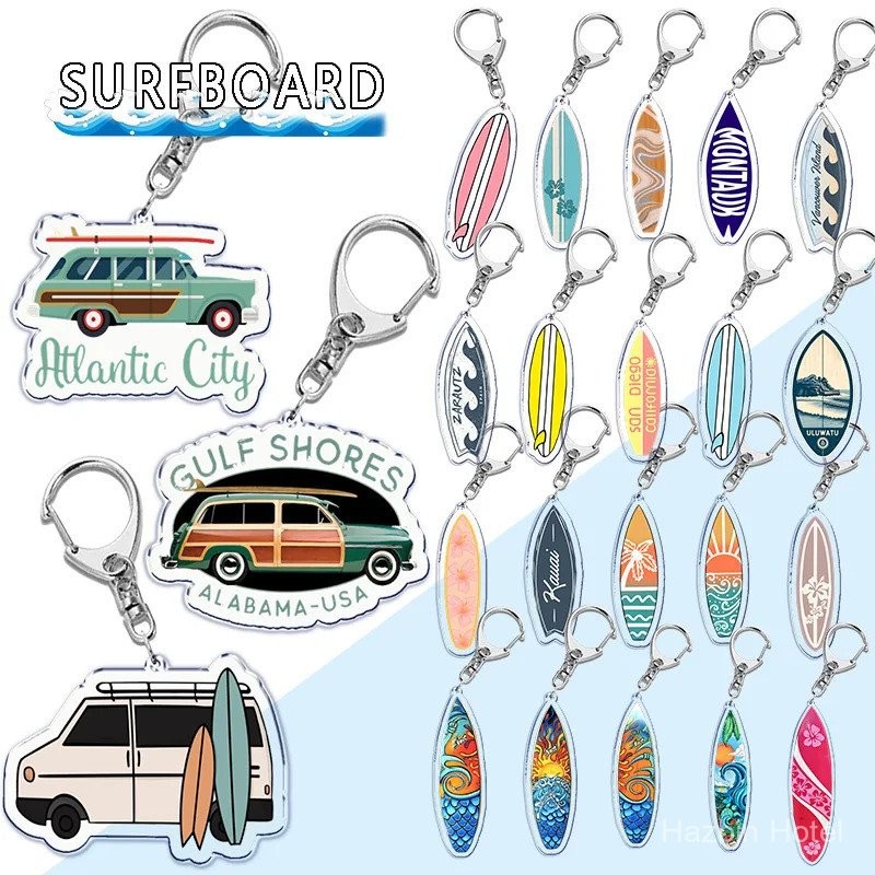 Surfing Surfboard Seaside Keychains for Accessories Bag Bicycle Pendant ...