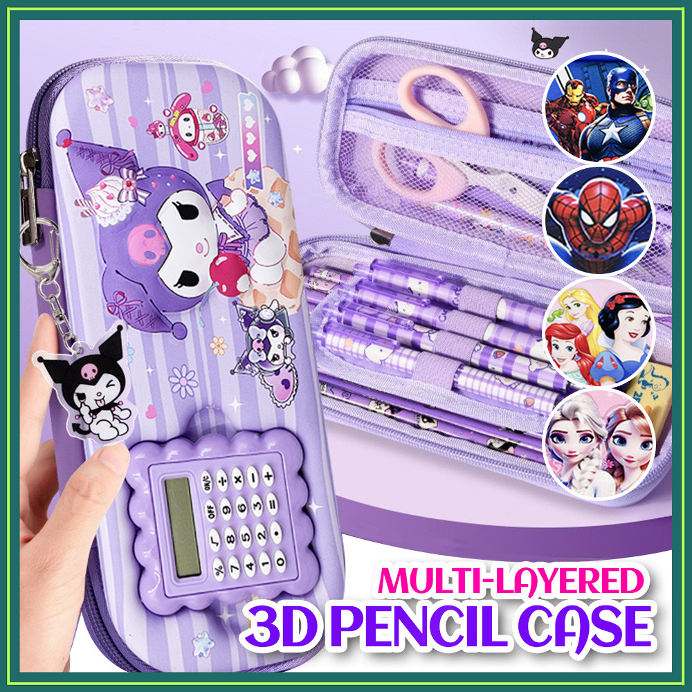 3D Cartoon Pencil Case With Calculator Large Multi-Compartment Pencil ...