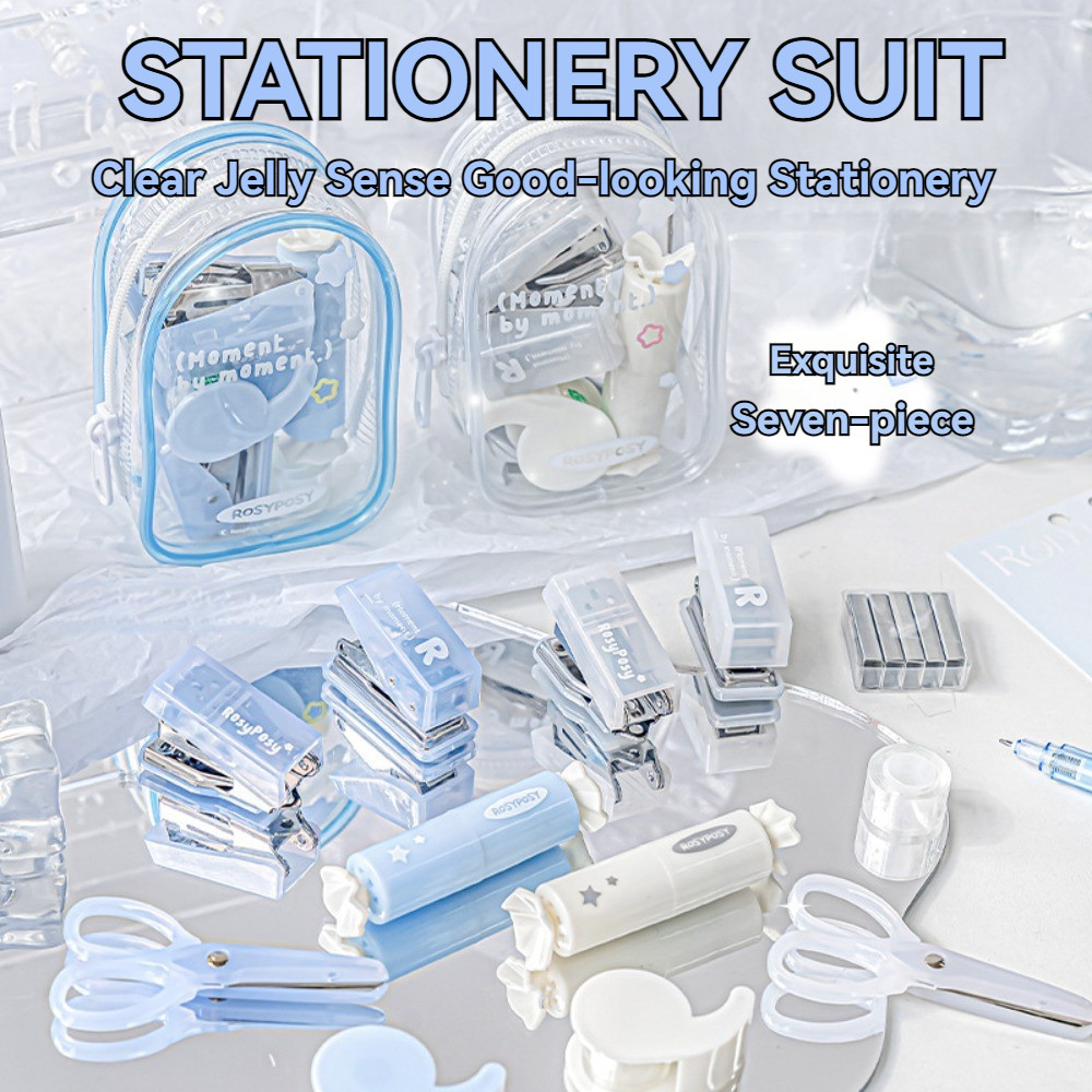 7IN1 Mini Stapler Staple Punch Hole Tape Machine Set Kids Stationery ...