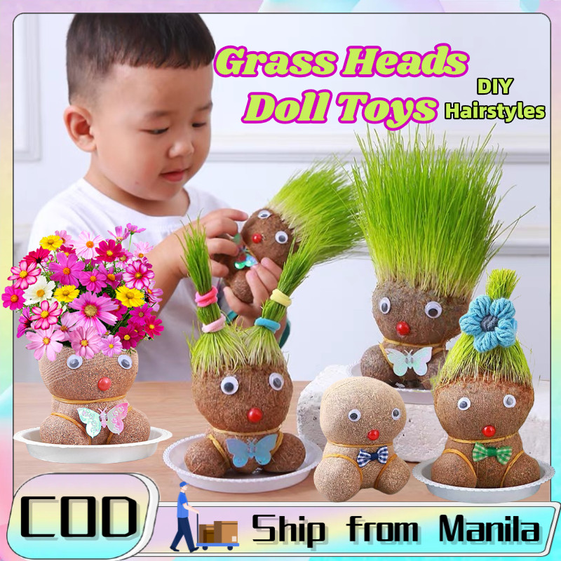 Children Growing Grass Head Doll Toys Growing Room Office Table Plant ...