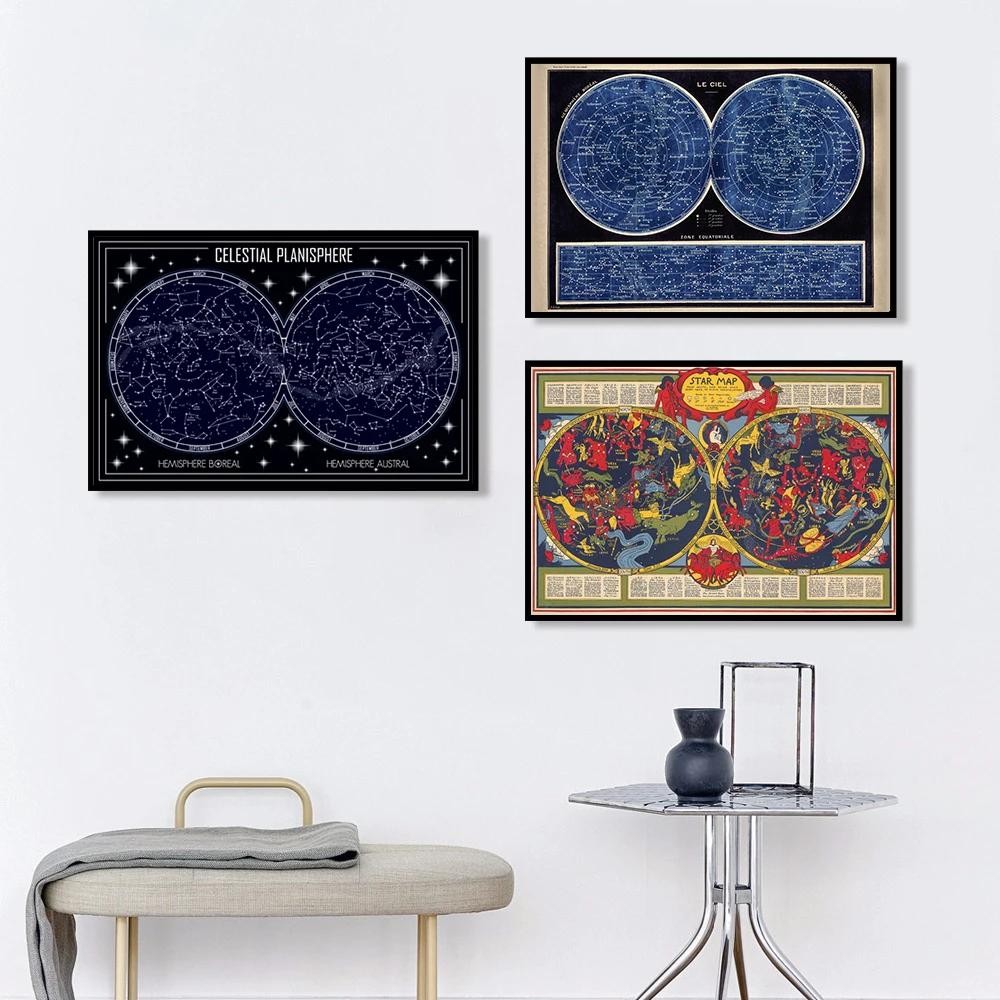 Celestial Planisphere Map Canvas Poster French Star Chart ...