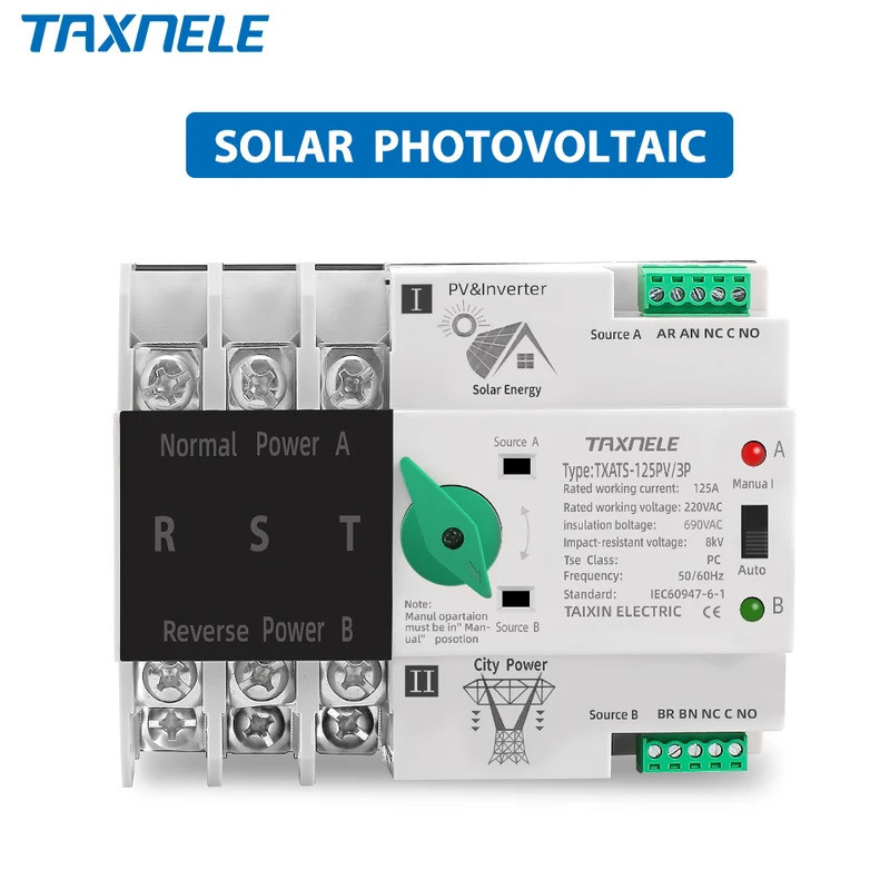 3P 3 Phase Din Rail ATS PV Inverter Dual Power Automatic Transfer Selector Switches ...