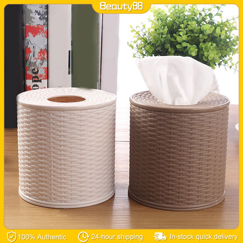 Round Rattan Tissue Box Home Dining Room Living Room Office Room ...